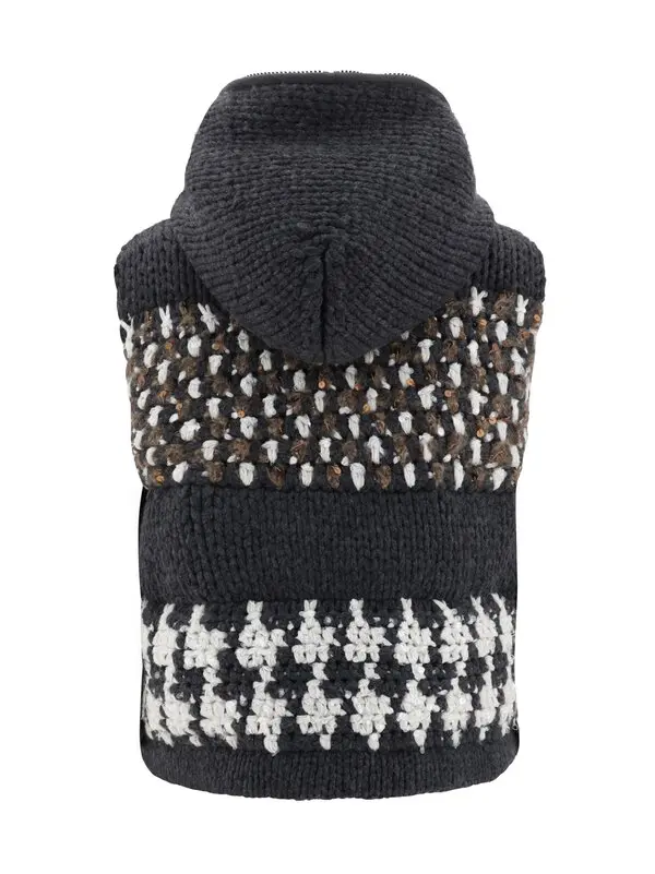 Brunello Cucinelli Macro Prince Of Wales Opera Knit Hooded Down Vest