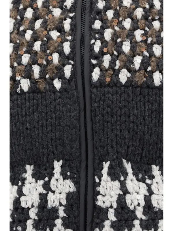 Brunello Cucinelli Macro Prince Of Wales Opera Knit Hooded Down Vest