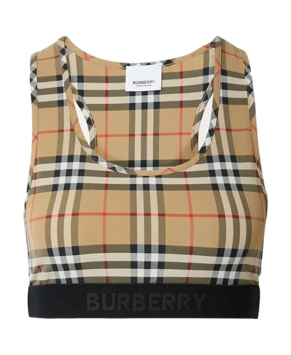 Burberry Logo Detailed Vintage Checked Bra Top - White