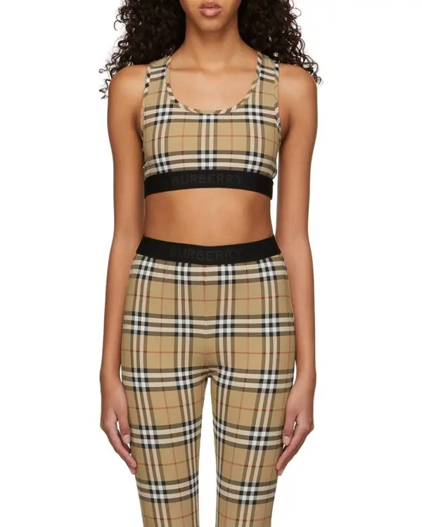 Burberry Logo Detailed Vintage Checked Bra Top - White