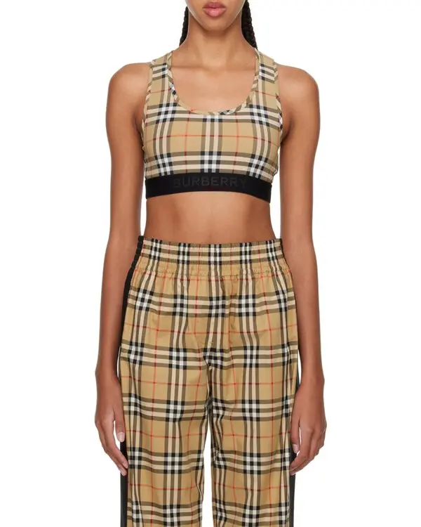 Burberry Logo Detailed Vintage Checked Bra Top - White