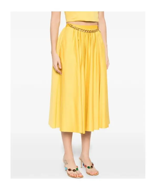 Elisabetta Franchi Midi Skirt With Chain Detail - Yellow