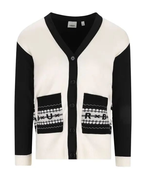Burberry Fair Isle Knit Wool Cardigan - Black