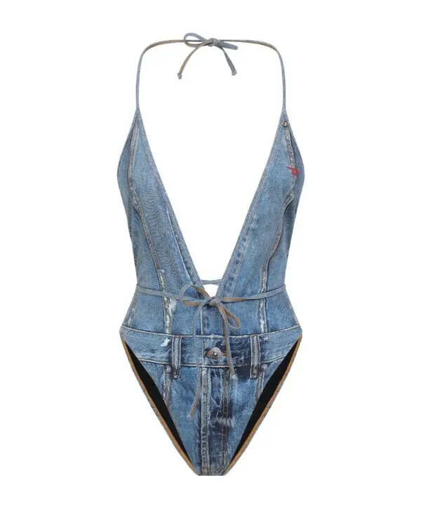 DIESEL® Halter Neck High-leg One-piece Swimsuit - Blue