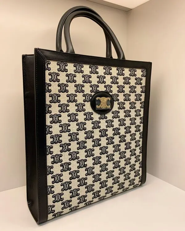 Celine Small Vertical Cabas Textile With Triomphe Embroidery