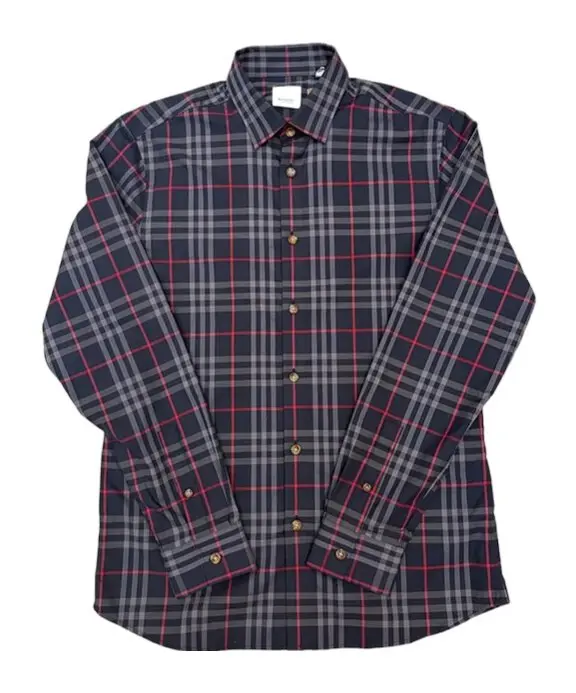 Burberry Slim Fit Check Stretch Cotton Shirt - Black
