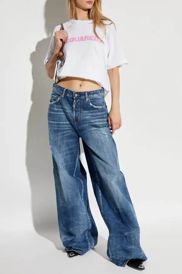 Dsquared2 Distressed Wide-leg Denim Jeans