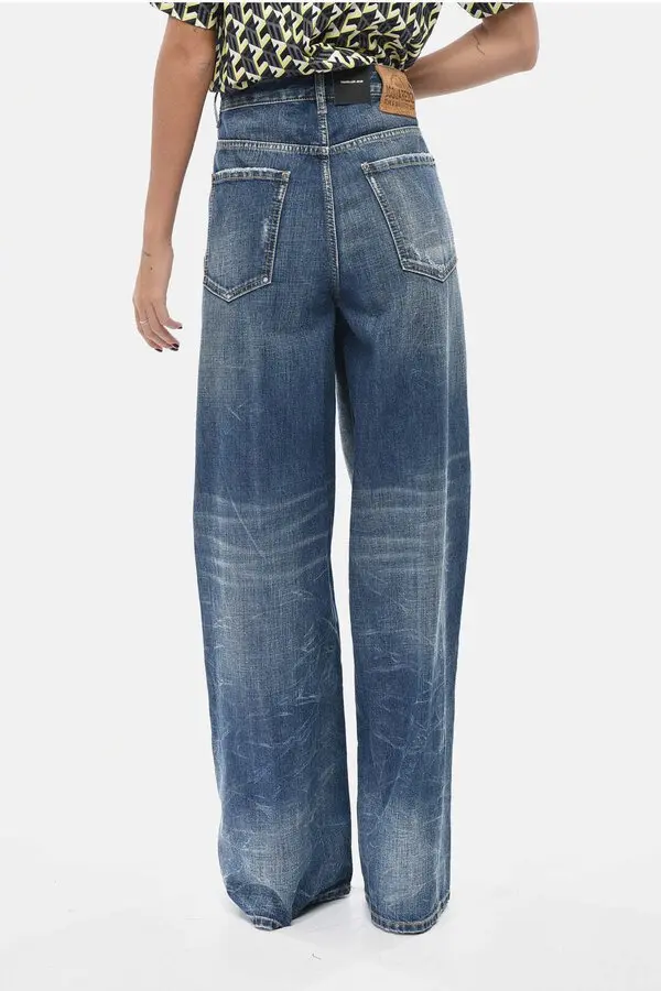 Dsquared2 Distressed Wide-leg Denim Jeans