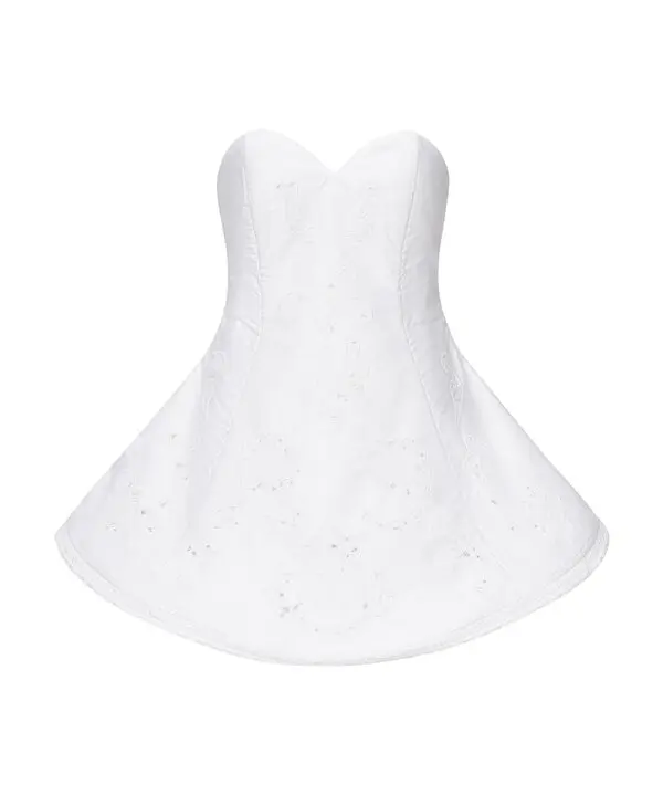 Magda Butrym Lace Poplin Strapless Babydoll Mini Dress - White