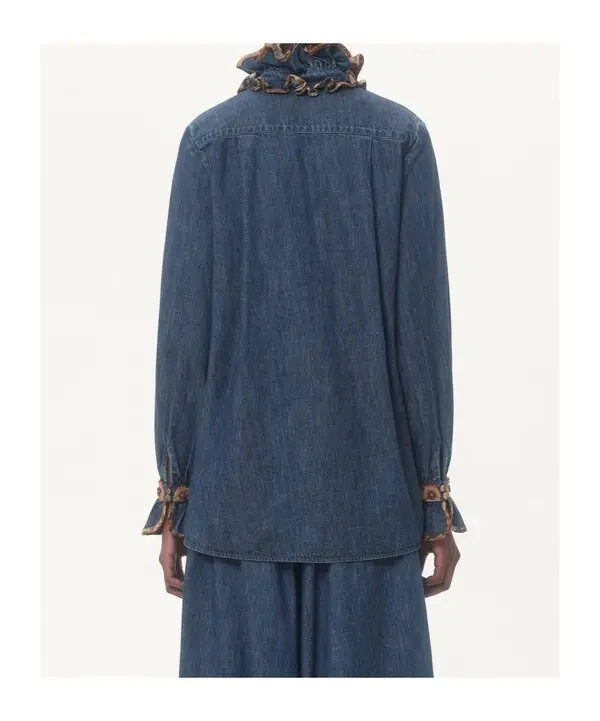 Valentino Garavani Ruffled Long-sleeve Denim Top