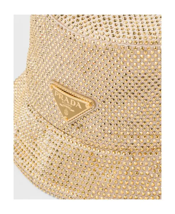 Prada Crystal Embellished Satin Bucket Hat
