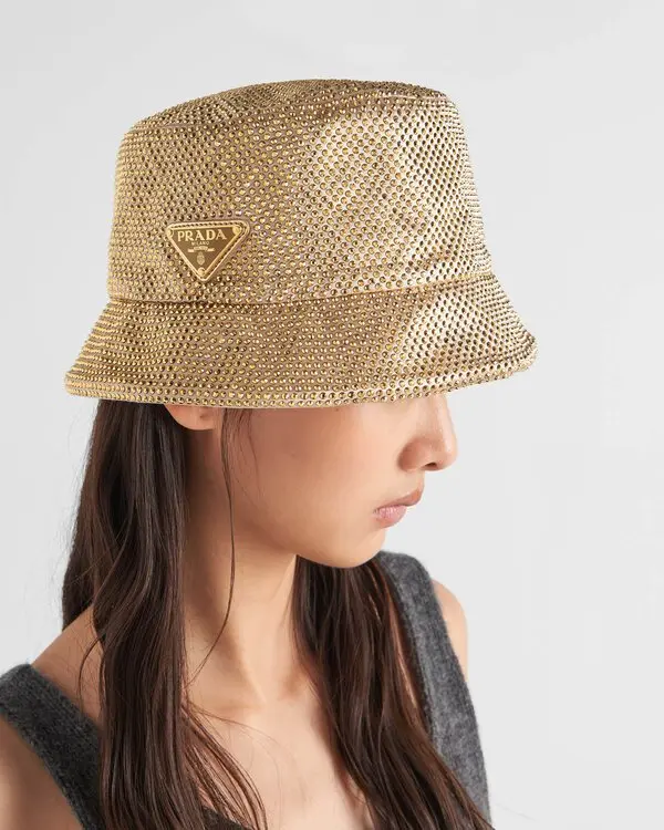 Prada Crystal Embellished Satin Bucket Hat