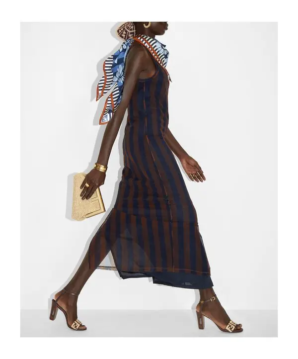 Fendi Pequin Stripe Tulle Maxi Dress