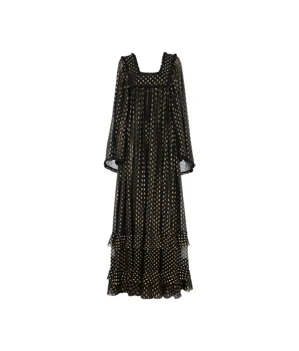 Chloé Ruffled Extra-long Dress With Long Sleeves - Black