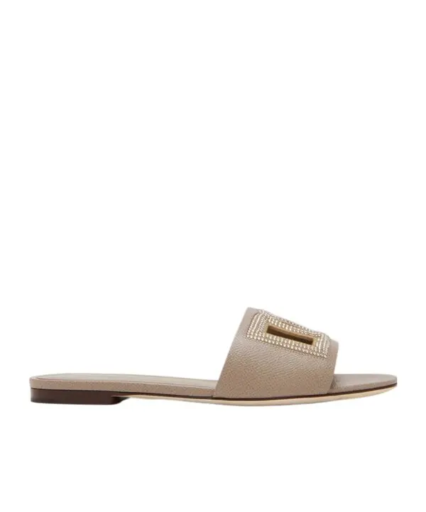 Dolce & Gabbana Logo Embellished Flat Sandals - Nude