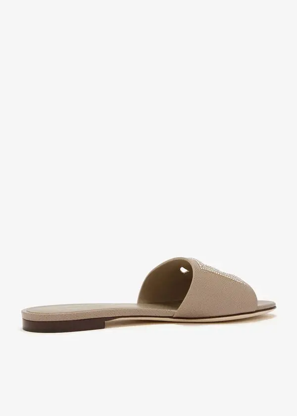 Dolce & Gabbana Logo Embellished Flat Sandals - Nude