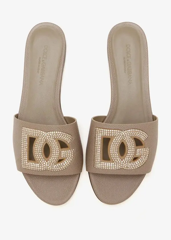 Dolce & Gabbana Logo Embellished Flat Sandals - Nude
