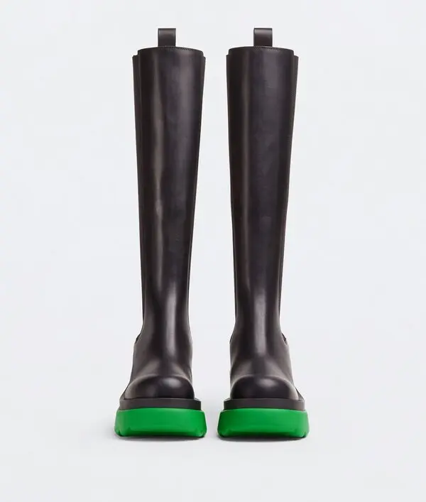 Bottega Veneta Black Knee High Boots With Green Sole - Black/grass Green