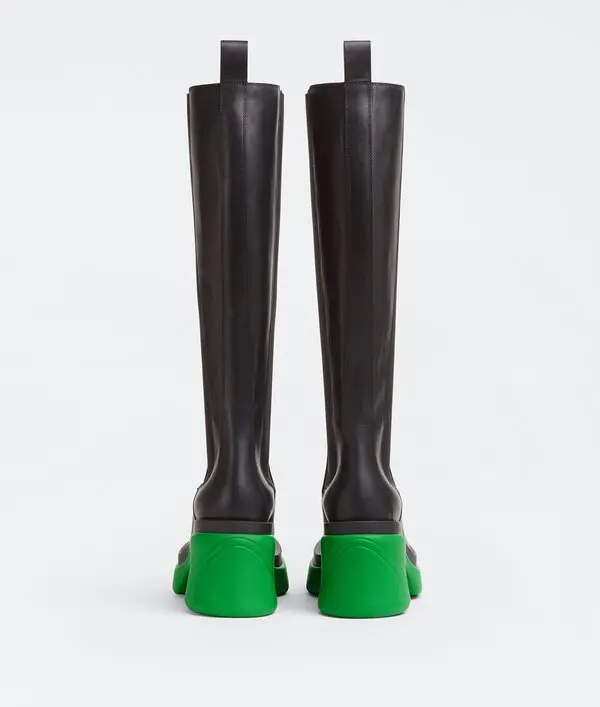 Bottega Veneta Black Knee High Boots With Green Sole - Black/grass Green