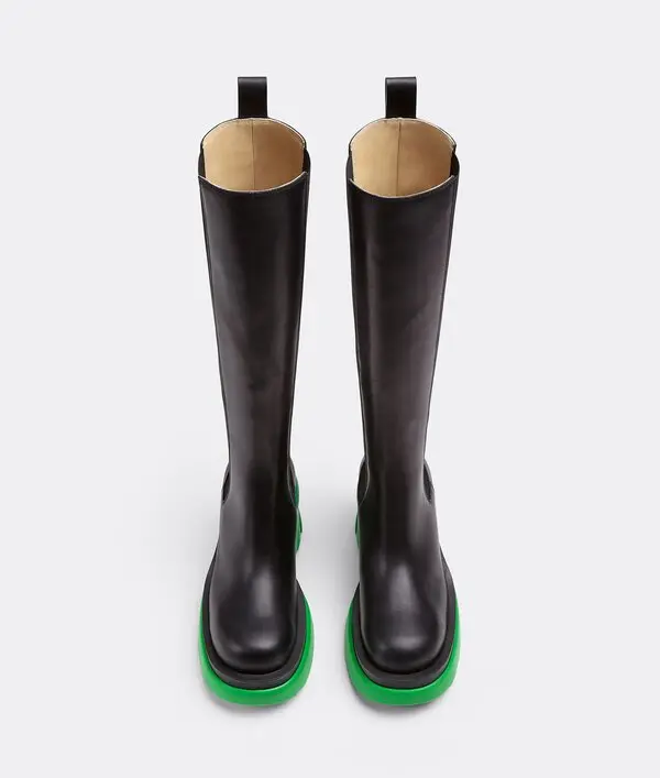 Bottega Veneta Black Knee High Boots With Green Sole - Black/grass Green