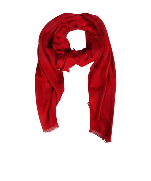 Gucci Silk Wool Gg Jacquard Shawl - Red