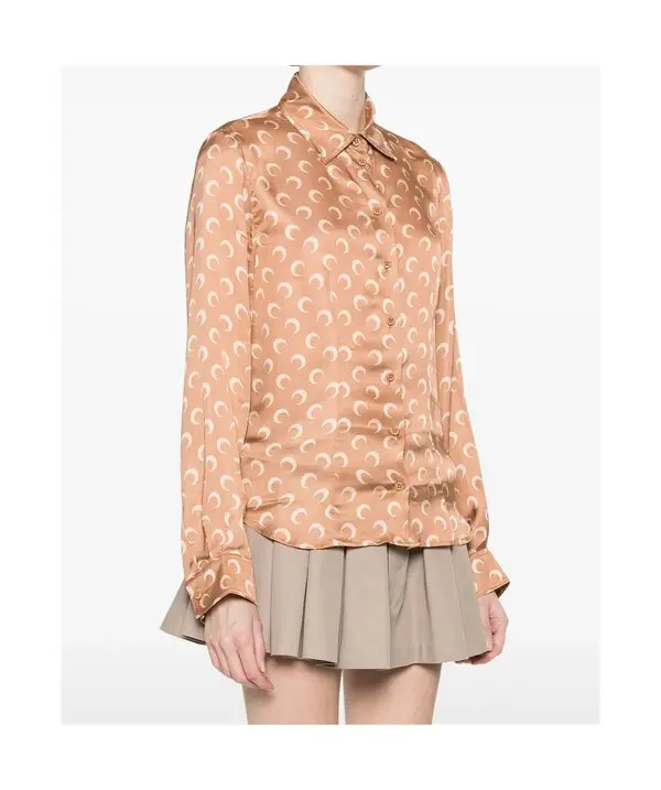 MARINE SERRE Crescent Moon Graphic Long Sleeve Shirt - Nude