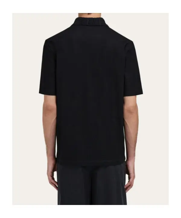 FERRAGAMO V-neck Polo With Jacquard Pocket Detail - Black
