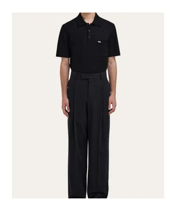FERRAGAMO V-neck Polo With Jacquard Pocket Detail - Black