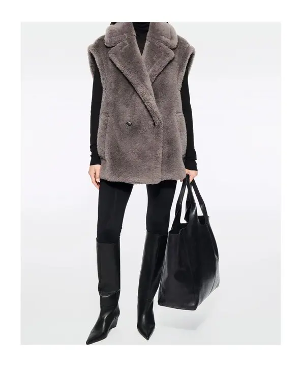 STAND STUDIO Clary Double-breasted Faux Fur Vest - Black