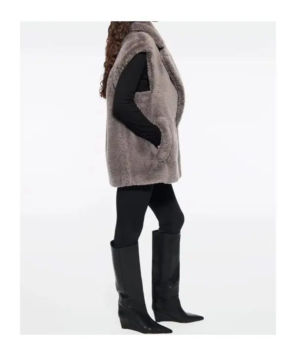 STAND STUDIO Clary Double-breasted Faux Fur Vest - Black