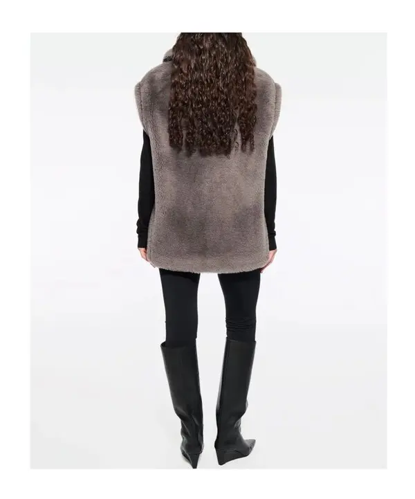 STAND STUDIO Clary Double-breasted Faux Fur Vest - Black