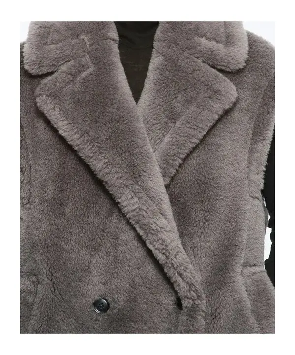 STAND STUDIO Clary Double-breasted Faux Fur Vest - Black