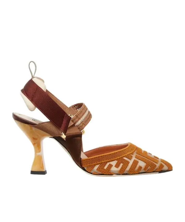 Fendi Colibrì Ff Cornely Embroidery High-heel Slingback Pumps - Brown