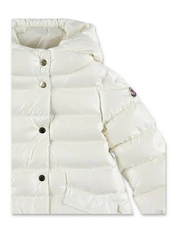 Moncler Padded Hooded Coat With Logo Patch - White