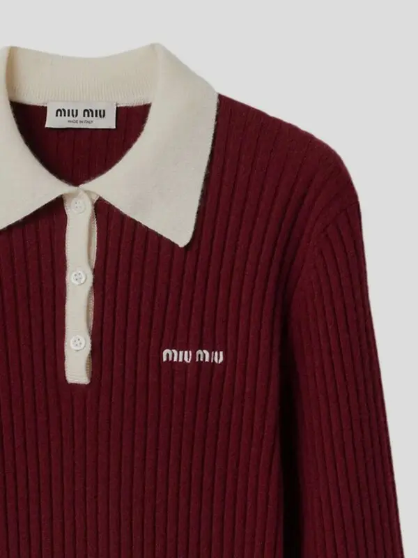 Miu Miu Long-sleeved Knitted Polo Shirt
