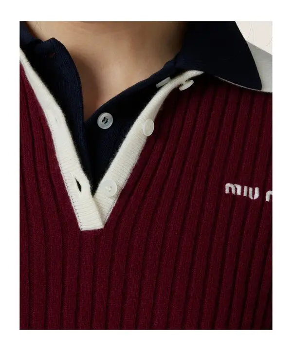 Miu Miu Long-sleeved Knitted Polo Shirt