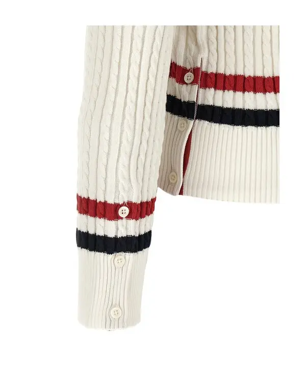 Thom Browne V-neck Jumper With Signature Striping - White