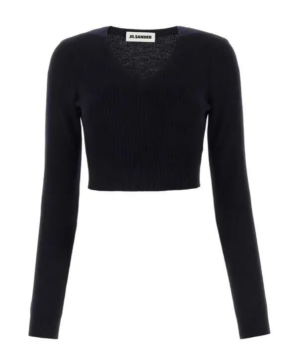 JIL SANDER V-neck Knitted Crop Top