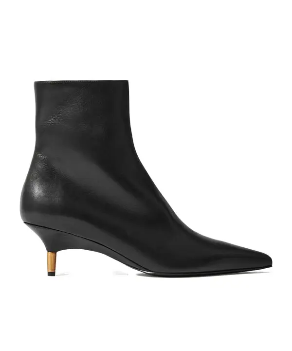 Khaite Bella Leather Pointed Toe Boots With Gold Heel - Black