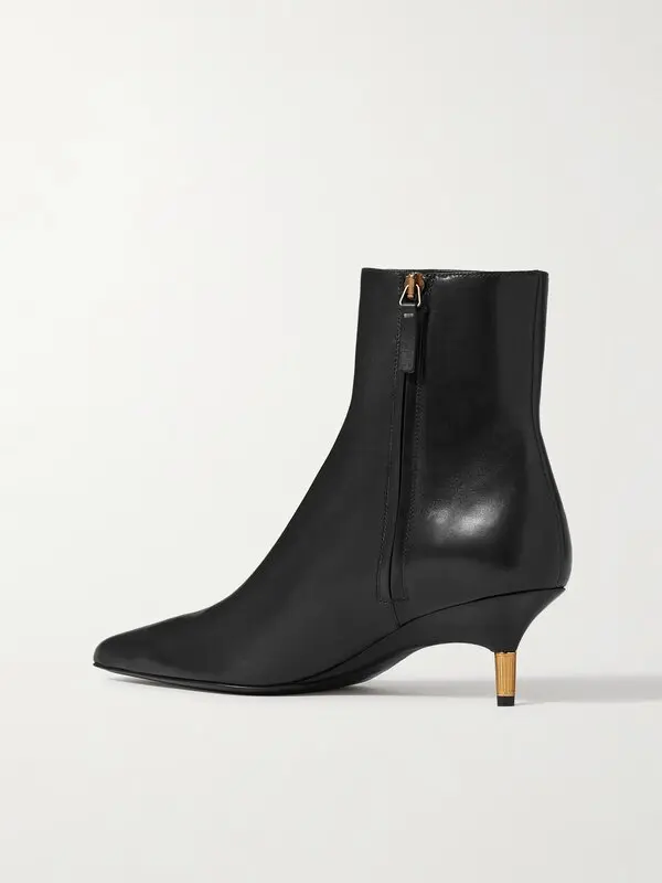 Khaite Bella Leather Pointed Toe Boots With Gold Heel - Black