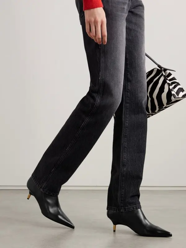 Khaite Bella Leather Pointed Toe Boots With Gold Heel - Black