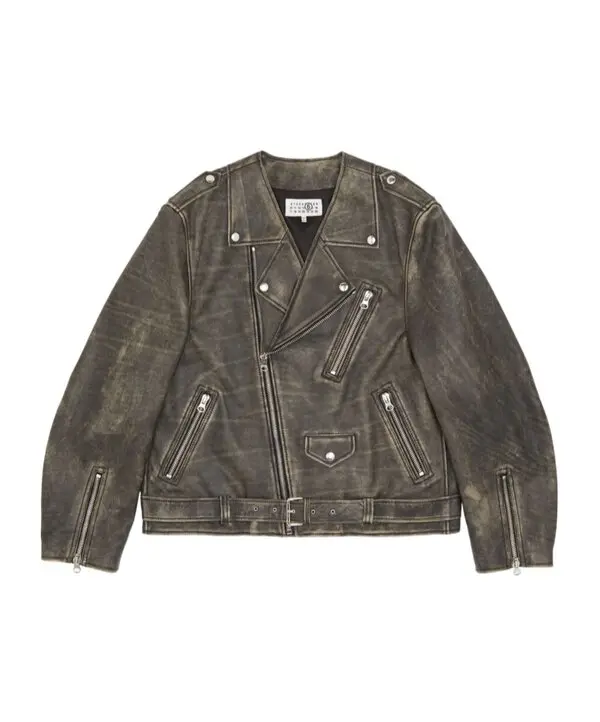 MAISON MARGIELA Distressed Faux Leather Belted Jacket - Brown