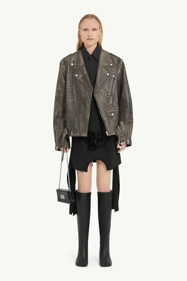 MAISON MARGIELA Distressed Faux Leather Belted Jacket - Brown