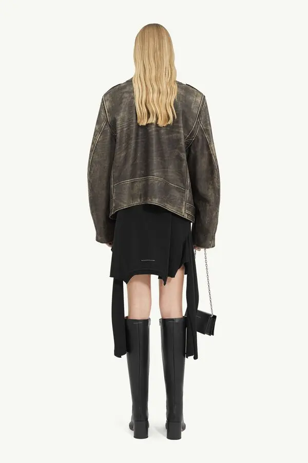 MAISON MARGIELA Distressed Faux Leather Belted Jacket - Brown