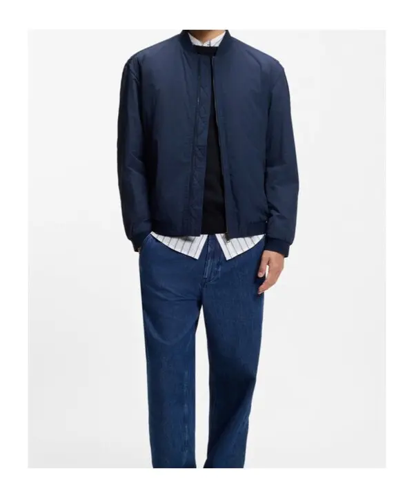 Hugo Boss Water-repellent Bomber Jacket In Cotton-touch Fabric - Light Blue