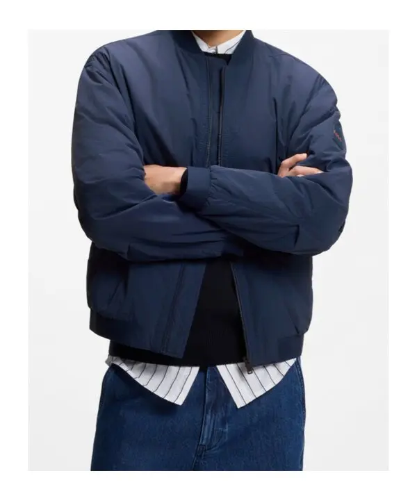 Hugo Boss Water-repellent Bomber Jacket In Cotton-touch Fabric - Light Blue