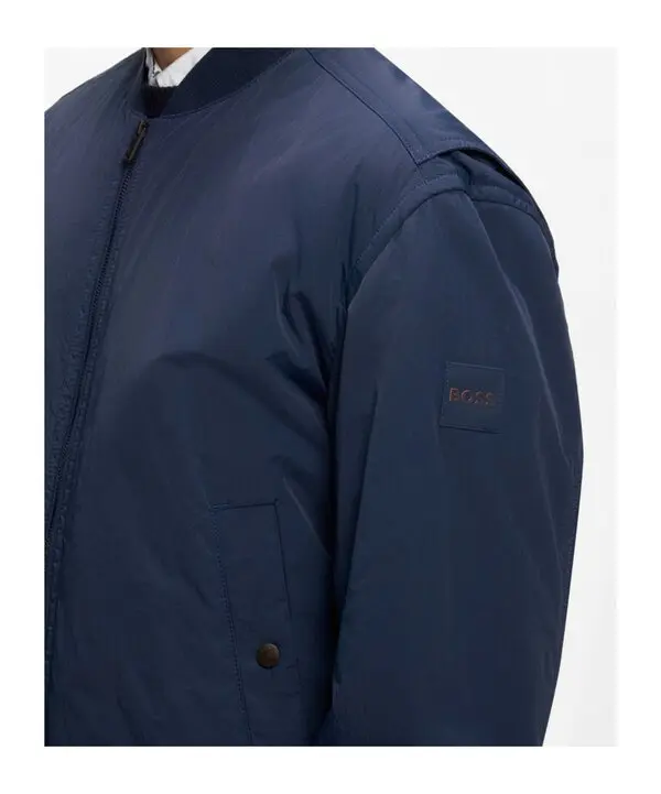 Hugo Boss Water-repellent Bomber Jacket In Cotton-touch Fabric - Light Blue