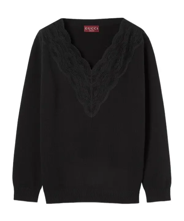 Gucci Lace Trim V-neck Jumper - Black