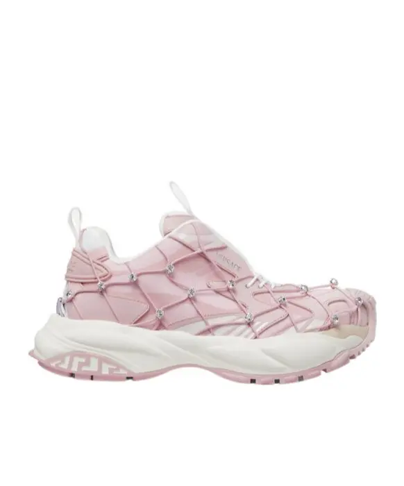 Versace Embellished Low Top Sneakers - Light Pink