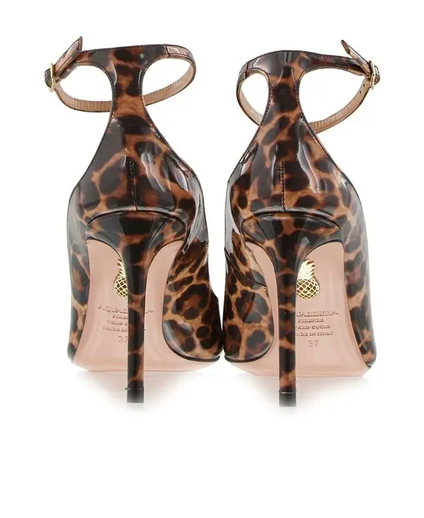 AQUAZZURA Pointed Toe Leopard Print Leather Pumps With Ankle Strap